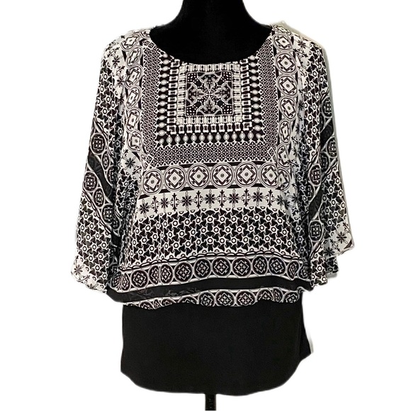 Coco Bianco | Tops | Bianco Chiffon Black And White Blouse | Poshmark